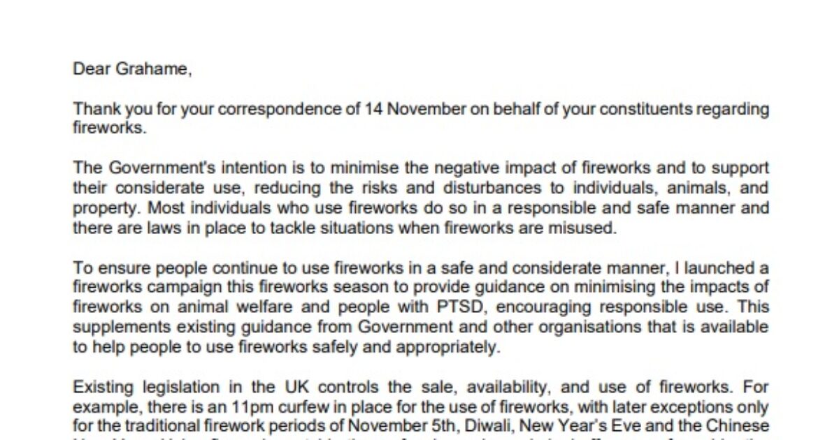 MP Welcomes Minister’s Commitment to Review Firework Regulations ...